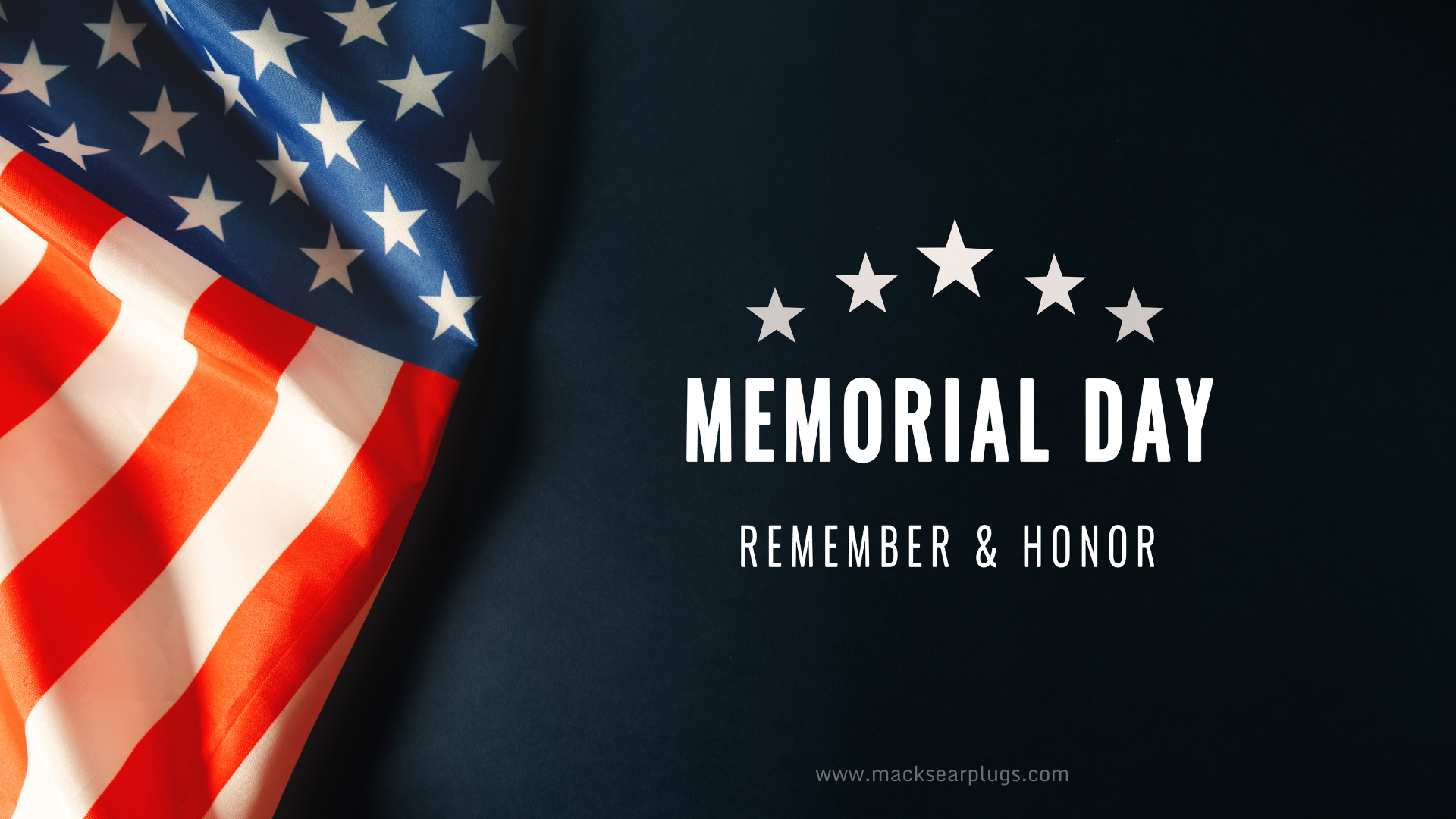 photo with a flag on the left and text saying "memorial day" "remember ...